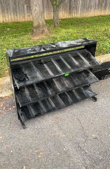 Metal 24 inch bench top parts rack, one shelf bent - Hash Auctions