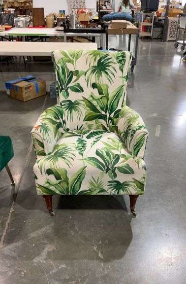 Unique Accent Chair,leaf decor upholstery, footed on casters chair ...