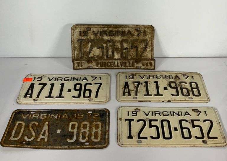 Four 1971 and one 1972 not matching Virginia plates. One has ...