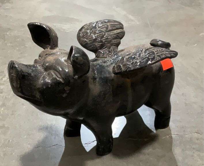 Cast Iron Pig with Wings, yes a Flying Pig, about 12” snout to tail and ...