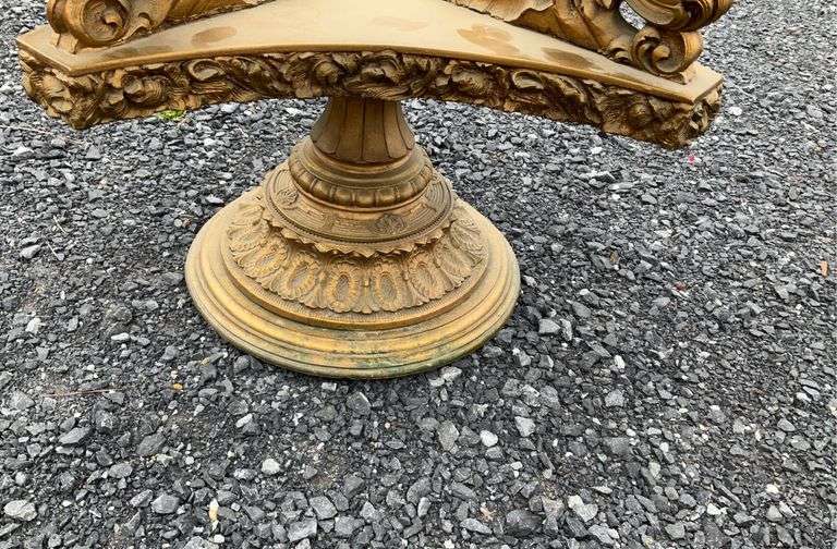 French Prov parlor End Table, heavy decor carved with 22” round glass ...