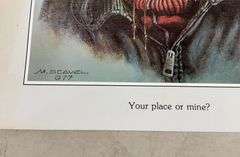 Unframed print, “Your Place or Mine” by M. Scavel, has rip and spots ...