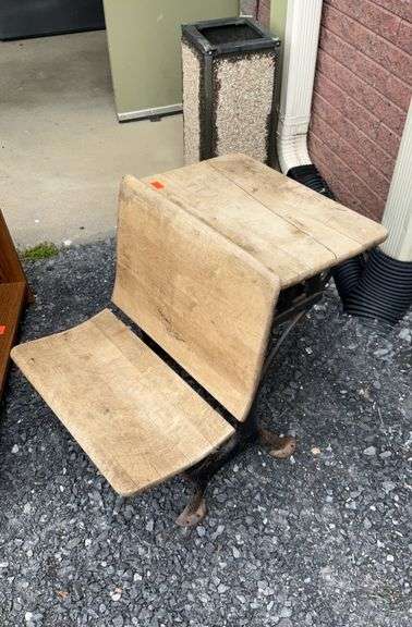 Metal framed child’s school desk. Has crack on top panel. - Hash Auctions