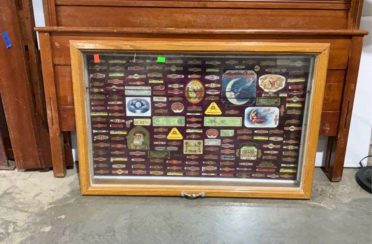 Wood framed shadow box display case with cigar box stickers ...