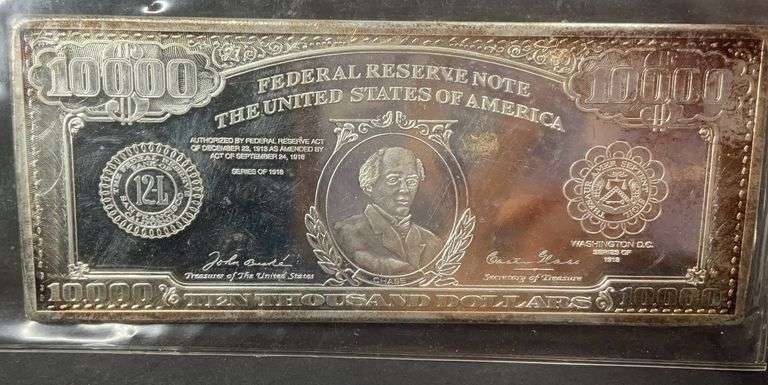 1 TROY POUND .999 SILVER BAR 1918 $10,000 BILL - Hash Auctions