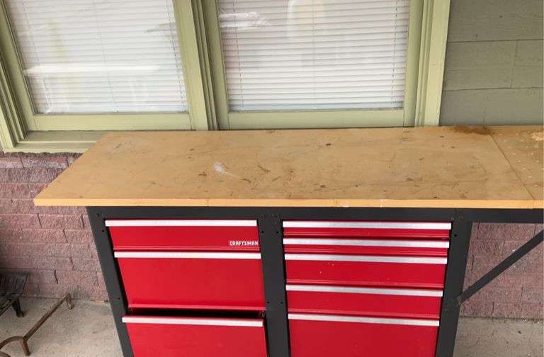 Craftsman workbench, with eight drawers, wooden top, 71”L x 20”W x 33”H ...