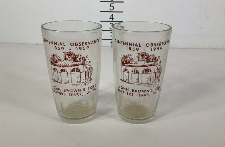 Two Harpers Ferry, WV John’s Brown Fort glasses. - Hash Auctions