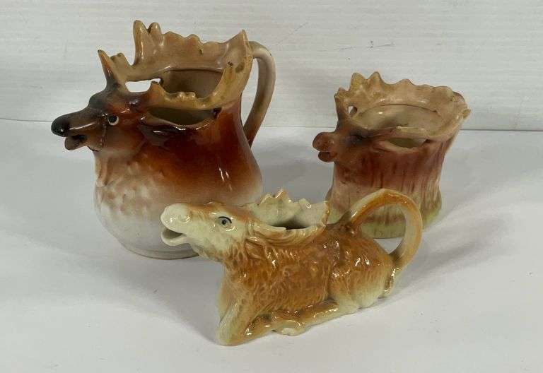Three majestic moose creamer pitchers, largest measures 4.5in tall and ...