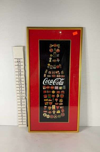 Framed Coca-Cola decor wall hanging, Coke pin collection in shape of ...