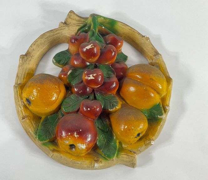 Chalkware fruit themed wall hanging, 10” - Hash Auctions