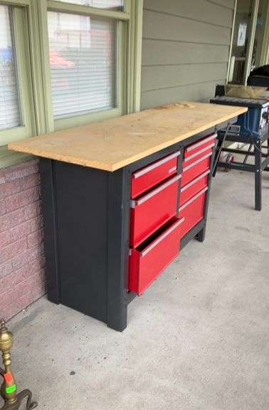 Craftsman workbench, with eight drawers, wooden top, 71”L x 20”W x 33”H ...