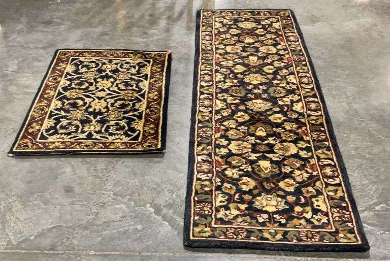Two black and brown oriental rugs, accent rug and runner rug, similar ...