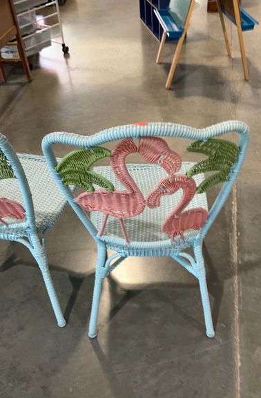 Flamingo poly wicker side chairs. Condition as shown - Hash Auctions