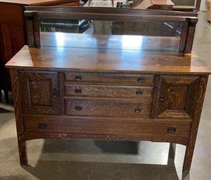 J.K. Rishel Williamsport PA oak sideboard 5’x1’11”x4’2” lovely mirrored ...