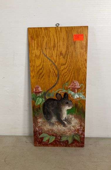 Hand painted mouse on board, 7.5x17” - Hash Auctions