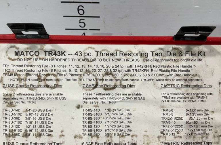 Marco Tools thread restoring tap, die, and file set. - Hash Auctions