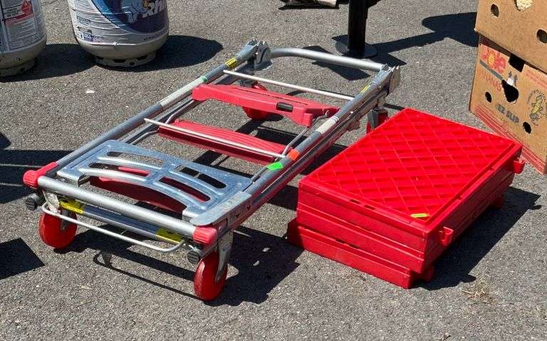 Total trolley hand cart/three step ladder, plus three collapsible poly ...