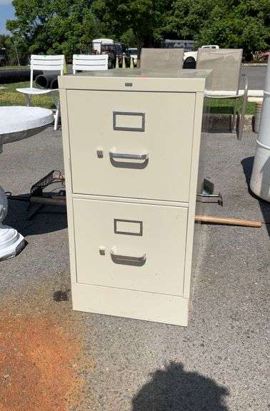 Two drawer filing cabinet, metal body - Hash Auctions