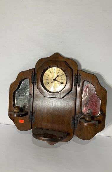 Three panel wall clock with candle holders, battery operated, 23.5in ...