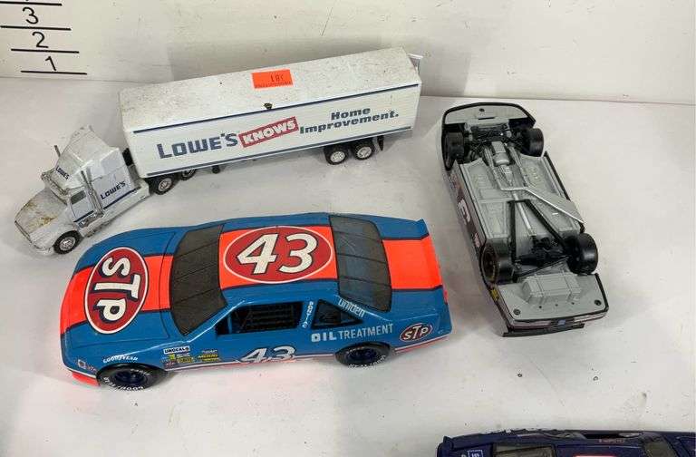 Toy cars, #43 nascar, two #3 Earnhardt, shell train car, and a Lowe’s ...