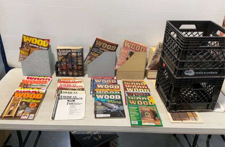 Group of Woodworking magazines and 2 milk crates - Hash Auctions