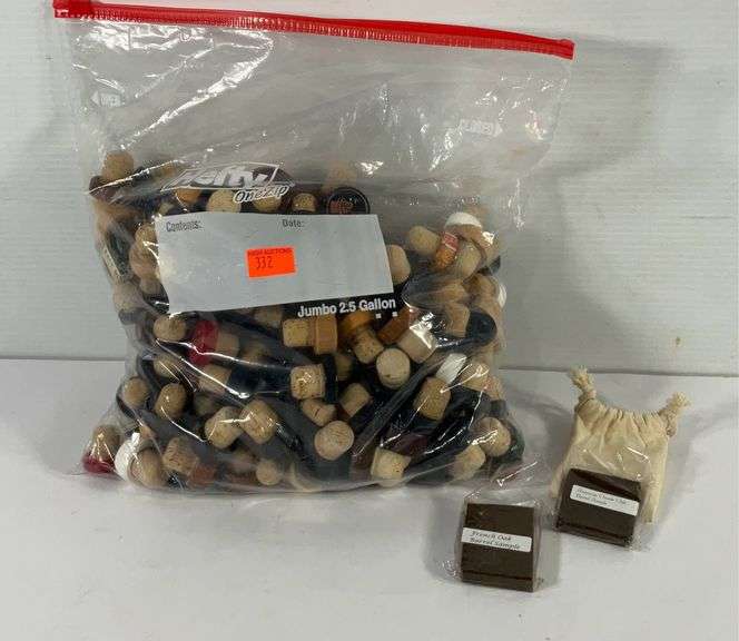 Group of various adult beverage corks, oak barrel samples - Hash Auctions