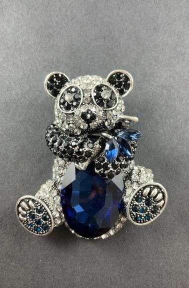 Multi color Austrian crystal and blue glass silvertone panda brooch ...