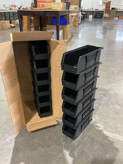 Quantum Poly storage Bins, stackable, black color, approximately 4x10x4 ...