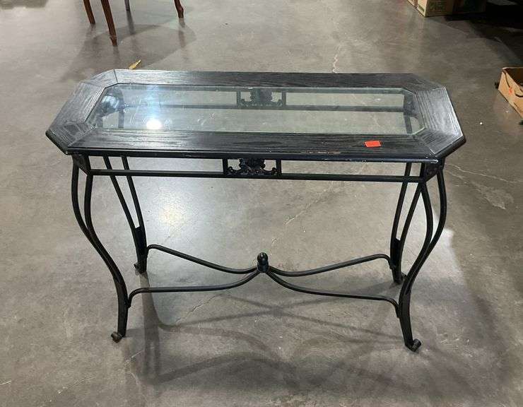 Glass top insert hall table 16”x3’3”x2’6” - Hash Auctions