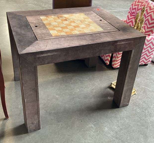 Suede-like game table with storage center, with Backgammon and Chess ...