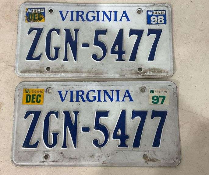 Virginia License Plates, matched set, ZGN 5477 - Hash Auctions