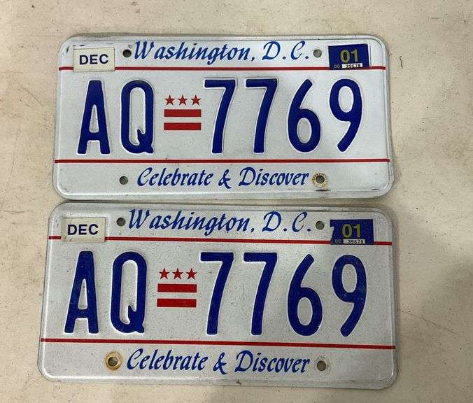 Washington DC License Plates, matched set, AQ 7769 - Hash Auctions