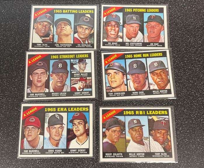 Six 1966 Topps baseball cards: American League Leaders - Hash Auctions