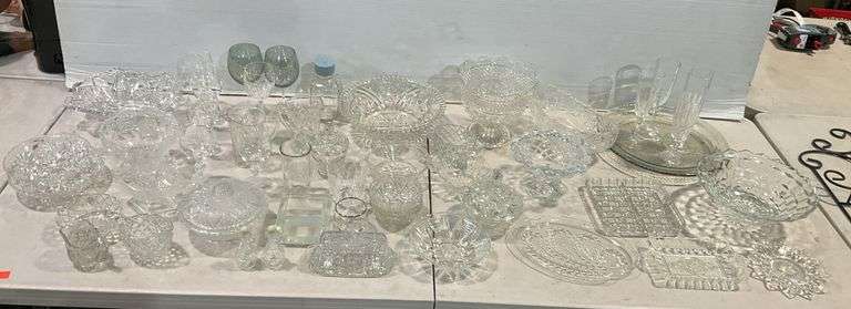 Two boxes: Group of clear pressed glassware - Hash Auctions