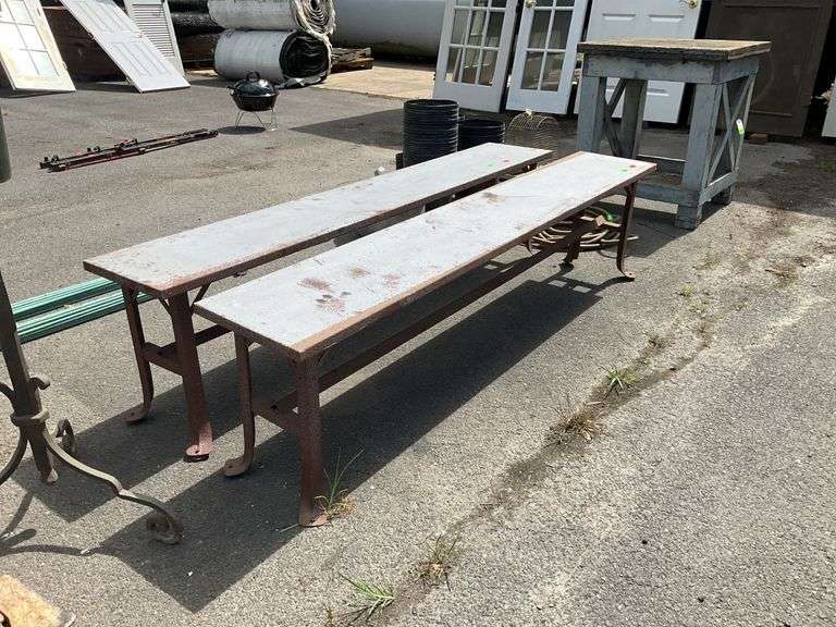 Pair of metal benches, 72”L, some rust - Hash Auctions