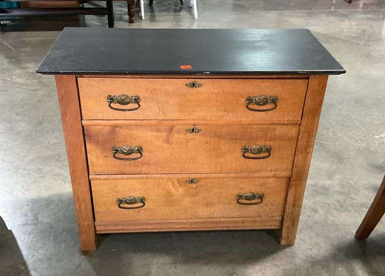 Early poplar 3 drawer chest 3’x17”x2’7” - Hash Auctions