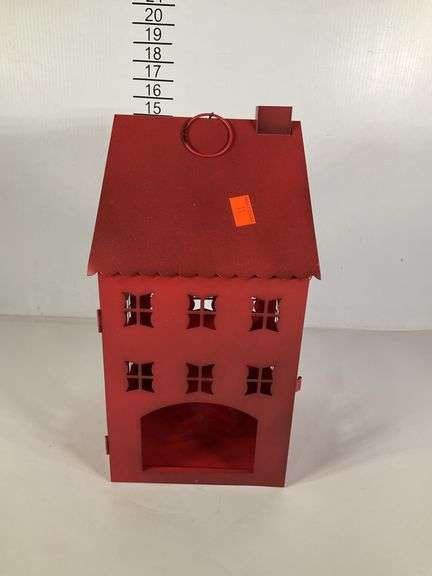 Large red metal house lantern. - Hash Auctions