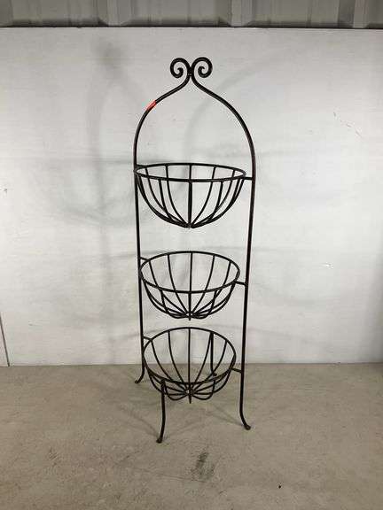 3-tier metal basket stand, 35” tall - Hash Auctions