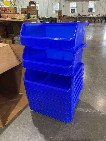 Eight Storage Bins, blue color poly, stackable type bins, approximately ...