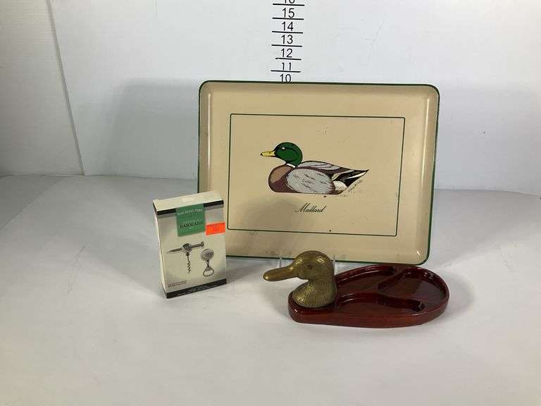 Man Cave items. Mallard Duck tray, brass duck head & wood trinket tray ...