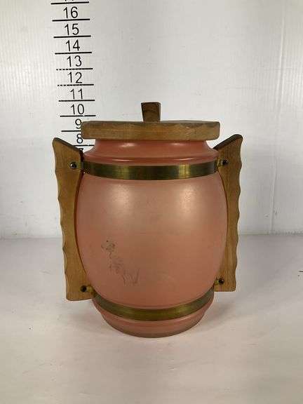 Siesta Ware pastel colored cookie jar with wooden handles and lid ...