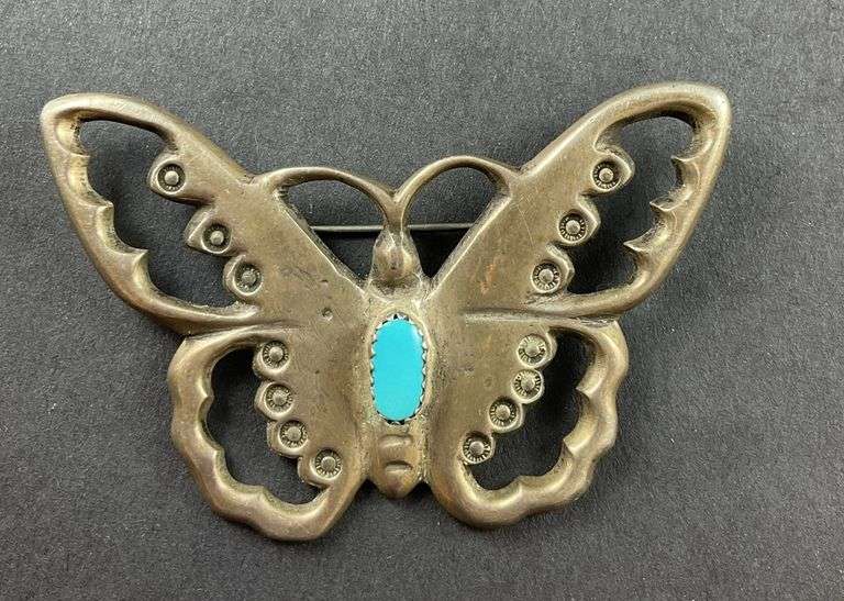 Sand Cast Turquoise Butterfly Pin - Artist Signed Sadie Randolph “R” 26 ...