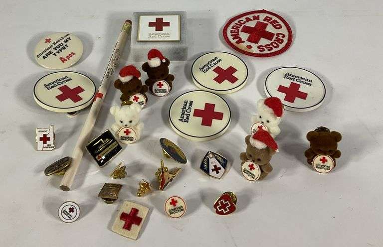 Bag of American Red Cross items. Pins and more. - Hash Auctions