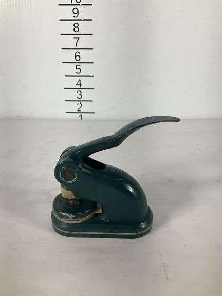 Vintage Embosser seal press. The tape reads Winchester Knitting Mill ...