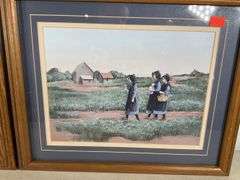 Two framed and double mounted Ann Mount Amish farm prints, 23x19 ...