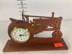 Wooden carved tractor clock. - Hash Auctions