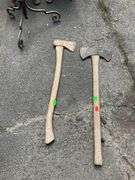 Single head axe, two sided axe, both have wooden handles - Hash Auctions