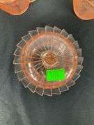 Pink sierra/pinwheel butter dish and pink depression glass cream and ...