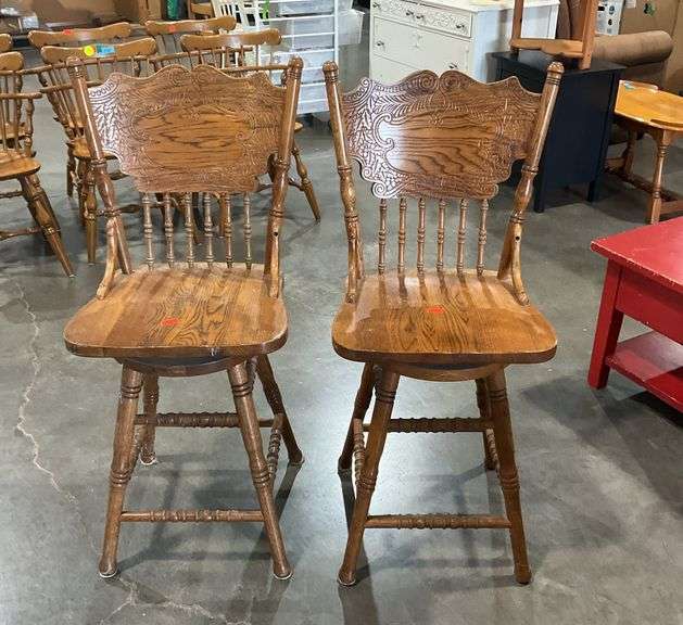 Pair of Oak Home Counter Stools, pressed backs, swivel seating 16x24 ...