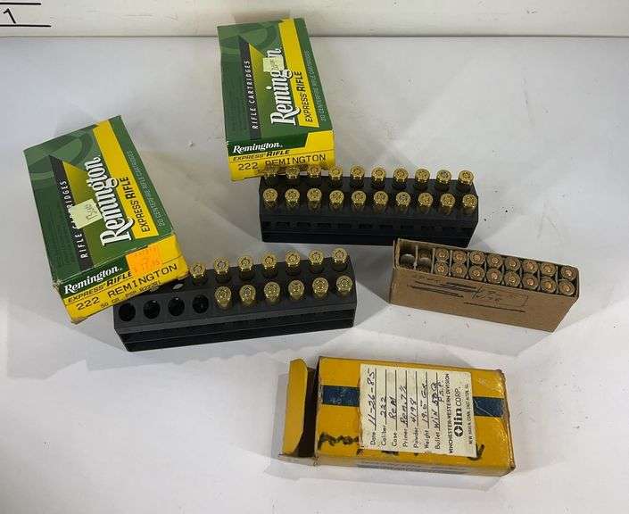 Ammo, 46 rounds of 222, remington 50gr and 13 rounds unprimed cases rem ...